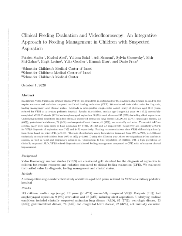 (PDF) Clinical Feeding Evaluation and Videofluoroscopy: An Integrative ...