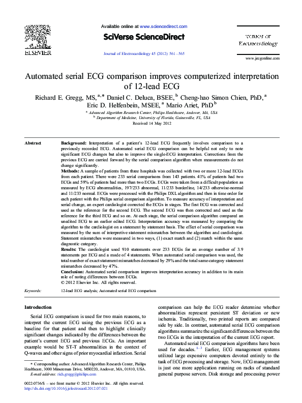 (PDF) Automated serial ECG comparison improves computerized ...