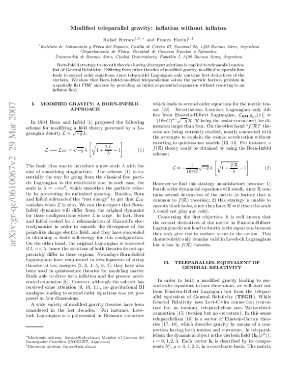 (PDF) Modified teleparallel gravity: Inflation without an inflaton