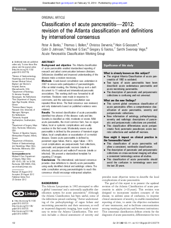 (PDF) Classification of acute pancreatitis - 2012: revision of the ...