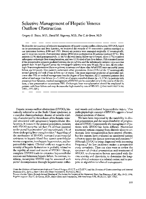 (PDF) Selective management of hepatic venous outflow obstruction