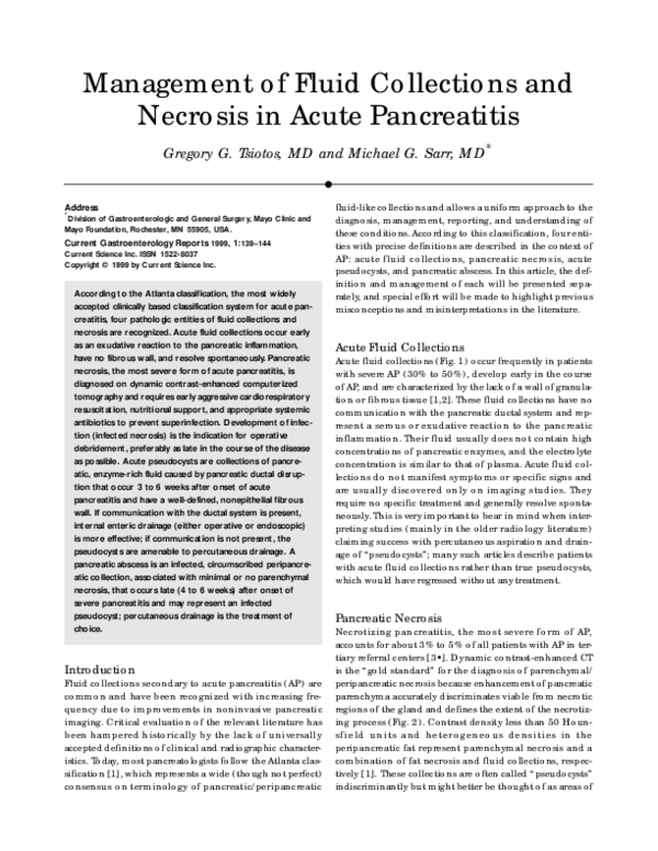 (PDF) Managing Fluid and Necrosis in Acute Pancreatitis