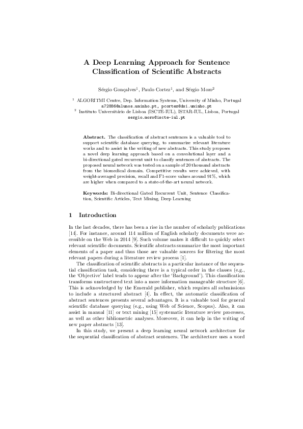 Pdf A Deep Learning Approach For Sentence Classification Of