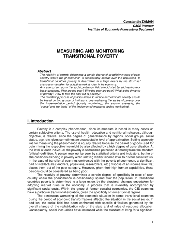 (PDF) Measuring and Monitoring Transitional Poverty