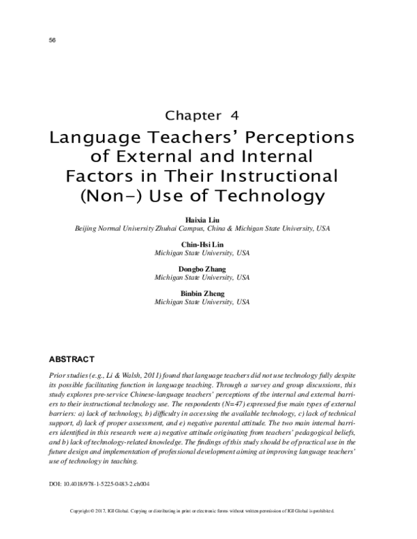 (PDF) Language Teachers' Perceptions of External and Internal Factors ...