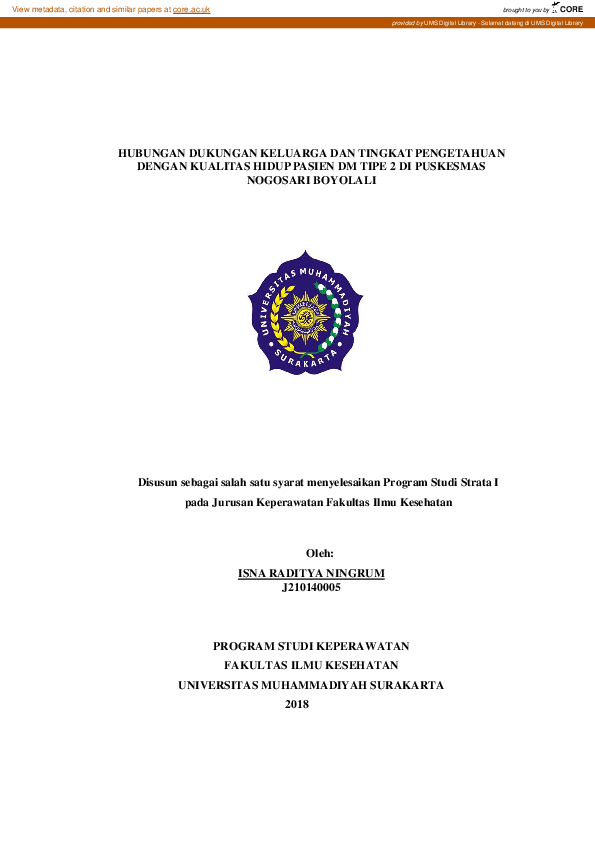 (PDF) Hubungan Dukungan Keluarga Dan Tingkat Pengetahuan Dengan Kualitas Hidup Pasien DM Tipe 2 ...