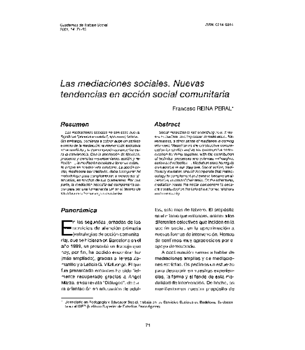 (PDF) Las mediaciones sociales. Nuevas tendencias en acción social comunitaria