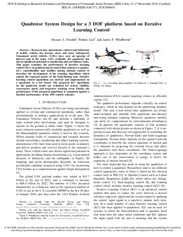 (PDF) Quadrotor System Design for a 3 DOF platform based on Iterative Learning Control