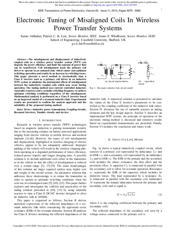 (PDF) Electronic Tuning of Misaligned Coils in Wireless Power Transfer Systems