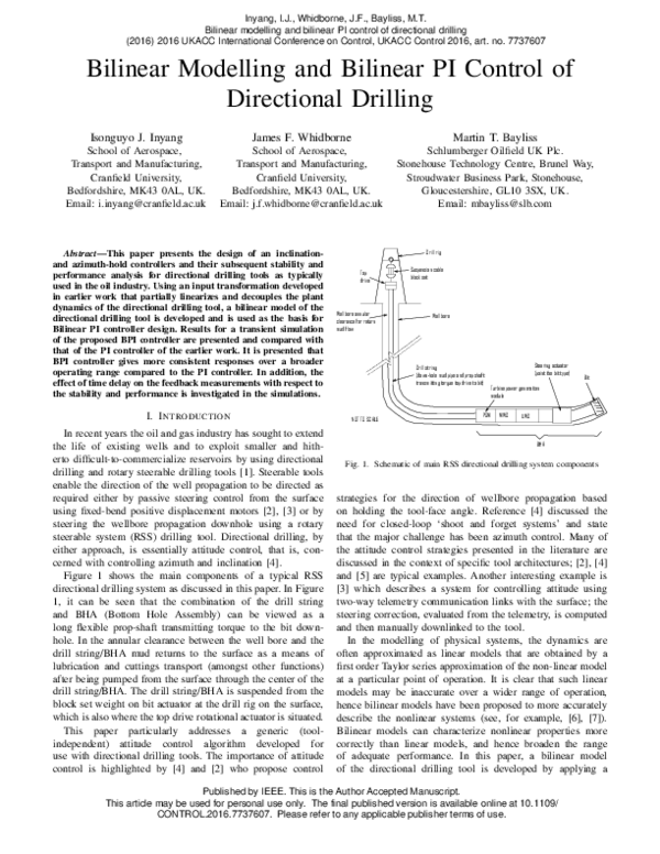 (PDF) Bilinear modelling and bilinear PI control of directional drilling