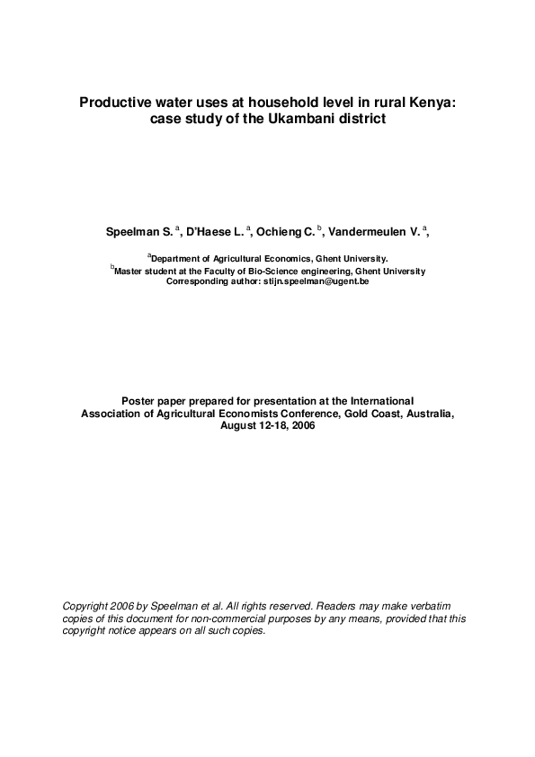(PDF) Productive Water Uses at Household Level in Rural Kenya: Case ...