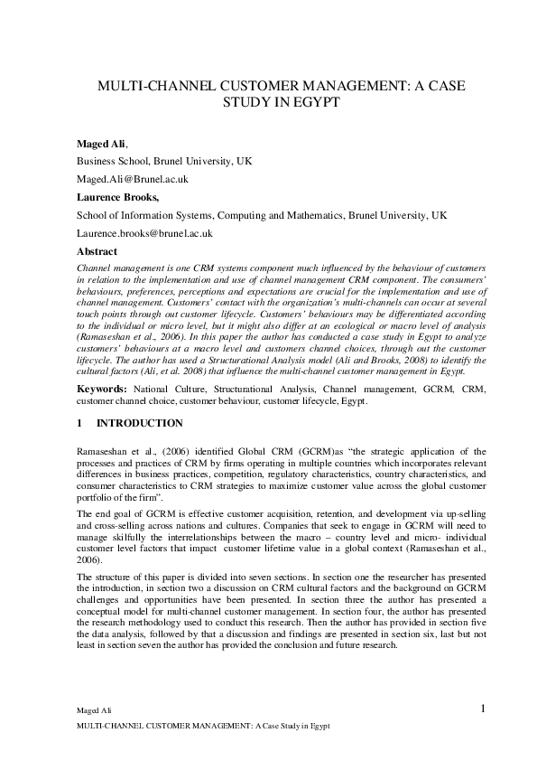 (PDF) Multi-channel customer management: A case study in Egypt