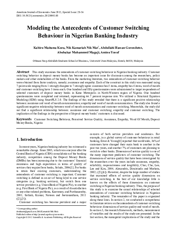 (PDF) Modeling the Antecedents of Customer Switching Behaviour in ...