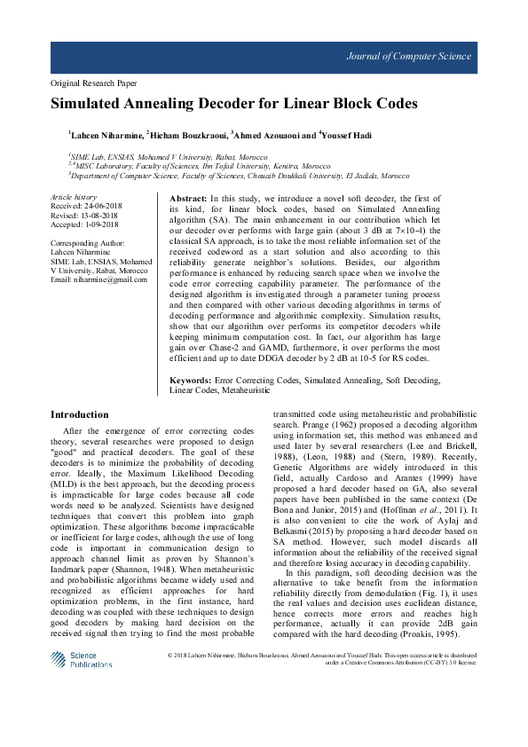 Pdf Simulated Annealing Decoder For Linear Block Codes Ahmed Azouaoui 