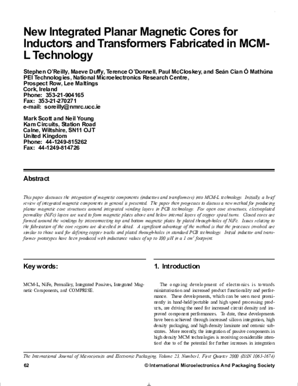 (PDF) New integrated planar magnetic cores for inductors and ...