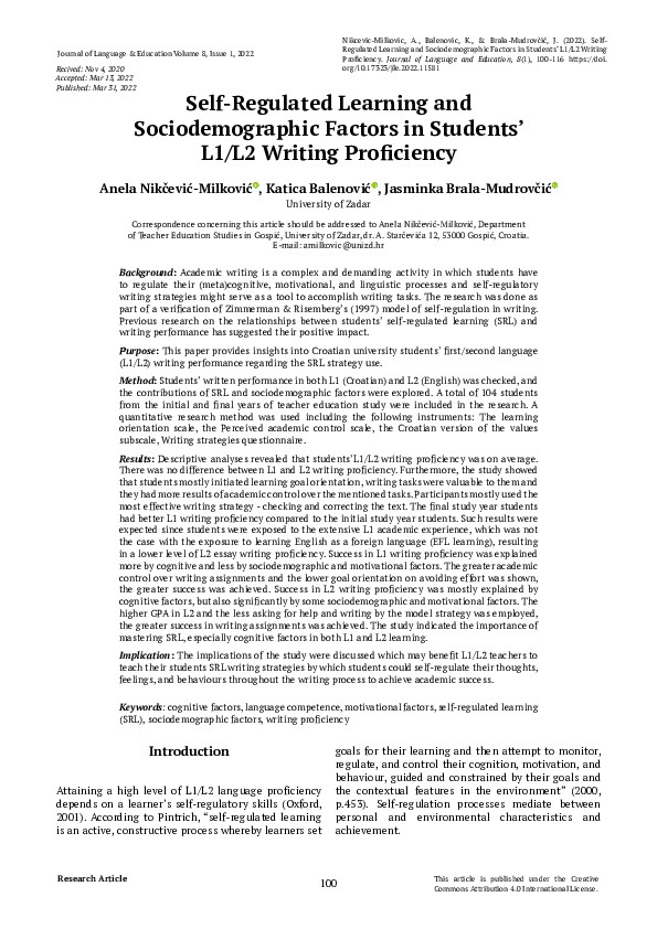 (PDF) Self-Regulated Learning and Sociodemographic Factors in Students’ L1/L2 Writing Proficiency