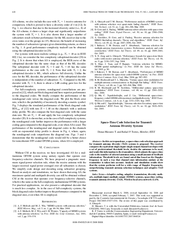 Pdf Space Time Code Selection For Antenna Diversity Systems