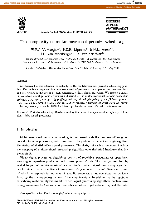 (PDF) The complexity of multidimensional periodic scheduling | Emile Aarts - Academia.edu