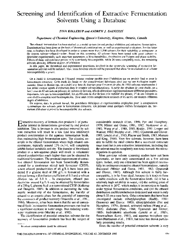 (PDF) Screening and identification of extractive fermentation solvents using a database