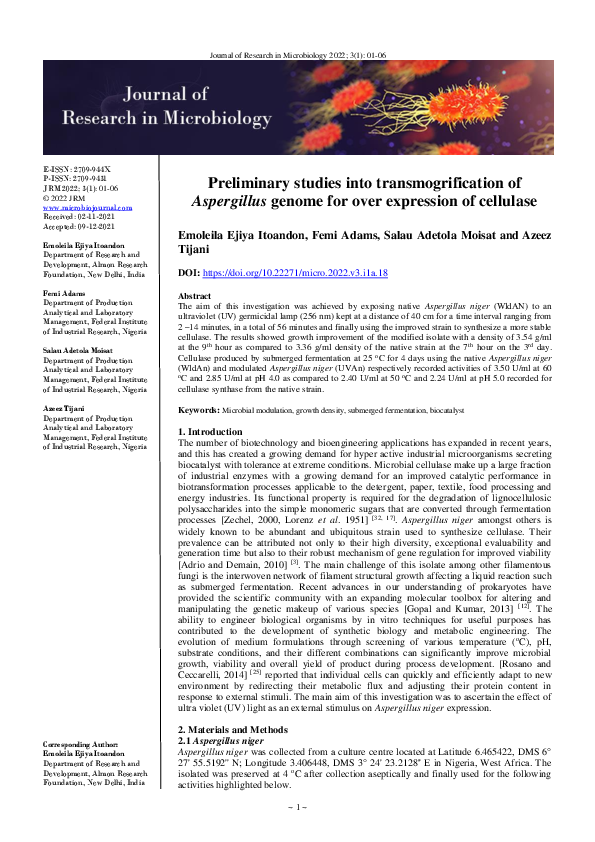 (PDF) Preliminary studies into transmogrification of Aspergillus genome ...