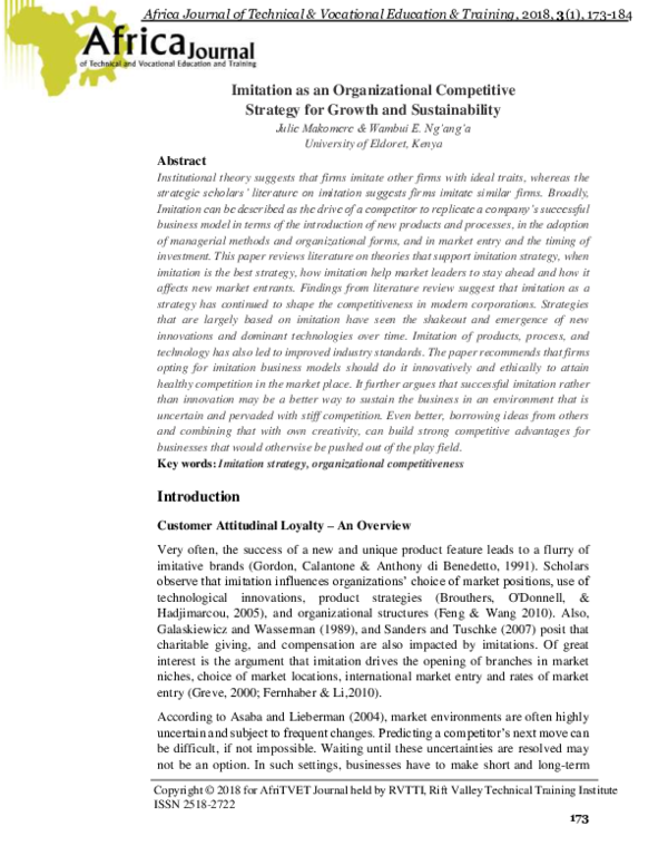 (PDF) Imitation as an Organizational Competitive Strategy for Growth ...