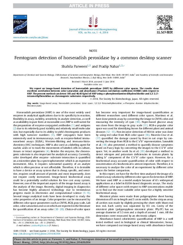 (PDF) Femtogram detection of horseradish peroxidase by a common desktop ...