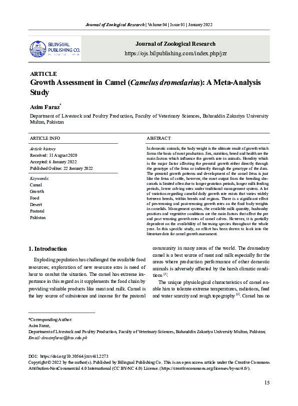 (PDF) Growth Assessment in Camel (Camelus dromedarius): A Meta-Analysis ...