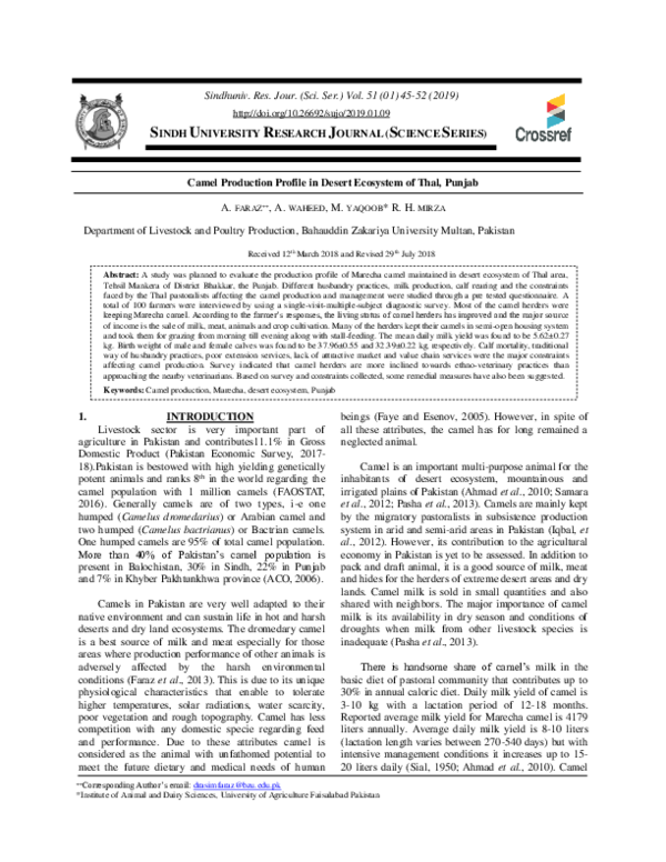 (PDF) Camel Production Profile in Desert Ecosystem of Thal, Punjab