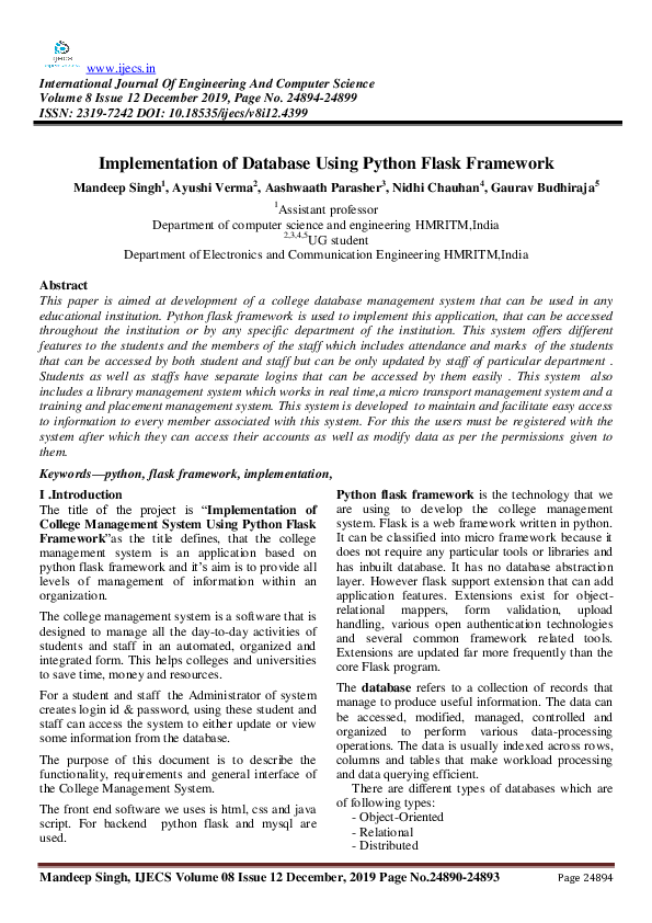 Pdf Implementation Of Database Using Python Flask Framework 