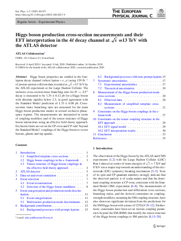 (PDF) Higgs boson production cross-section measurements and their EFT ...