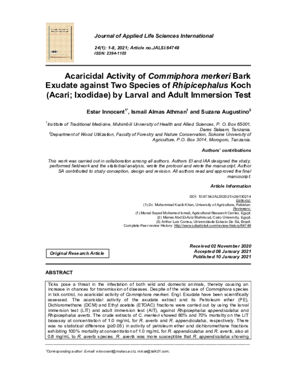 (PDF) Acaricidal Activity of Commiphora merkeri Bark Exudate against ...