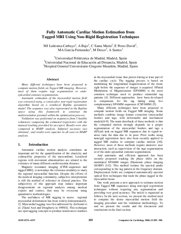 Pdf Fully Automatic Cardiac Motion Estimation From Tagged Mri Using Non Rigid Registration