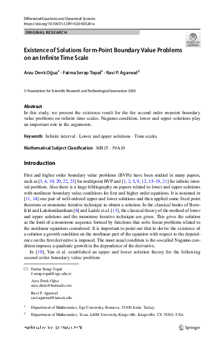 (PDF) Existence of Solutions for $${\mathrm {m}}$$m-Point Boundary Value Problems on an Infinite ...