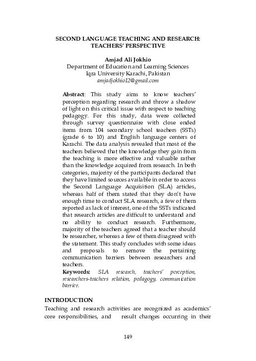 (PDF) Second Language Teaching and Research: Teachers’ Perspective