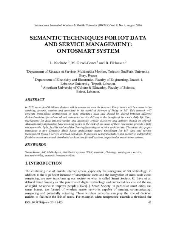 (PDF) Semantic Techniques for IOT Data and Service Management on to Smart System