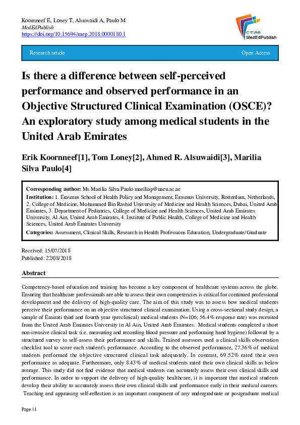 Pdf Is There A Difference Between Self Perceived Performance And Observed Performance In An