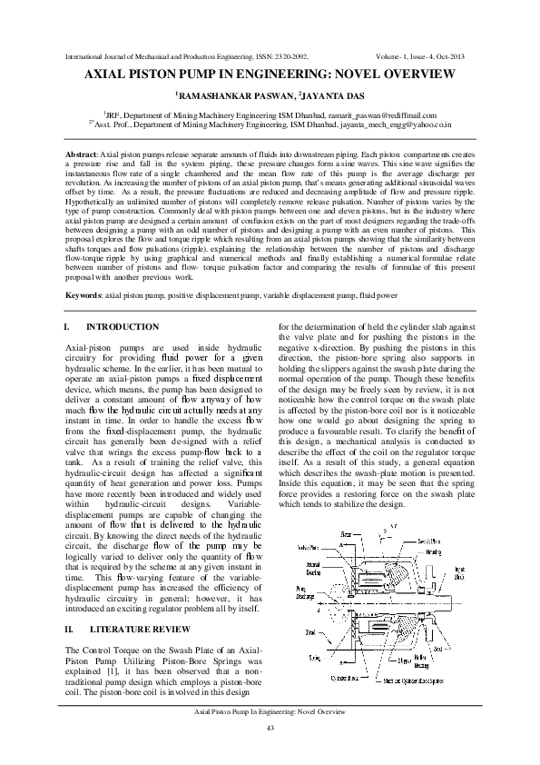 (PDF) Axial Piston Pump in Engineering: Novel Overview