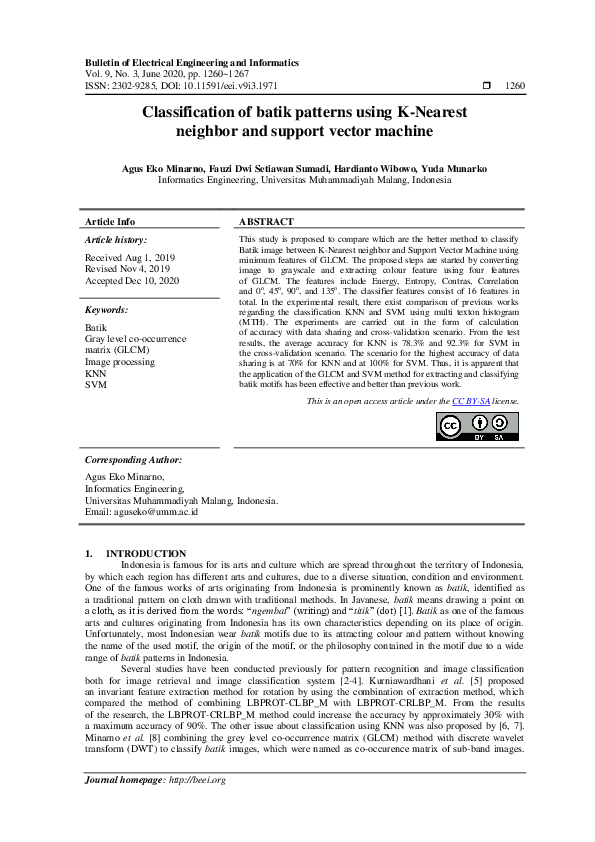 (PDF) Classification of batik patterns using K-Nearest neighbor and support vector machine
