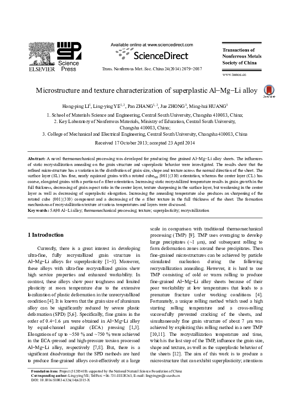 (PDF) Microstructure and texture characterization of 7075 Al alloy during the SIMA process ...