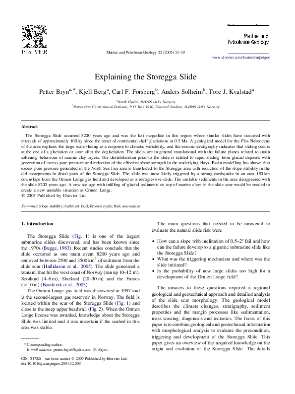 (PDF) Explaining the Storegga Slide