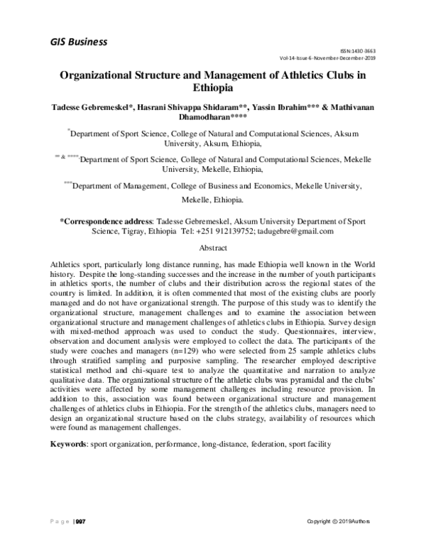 (PDF) Organizational Structure and Management of Athletics Clubs in ...