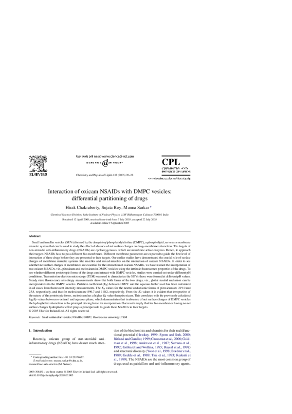 (PDF) Interaction of oxicam NSAIDs with DMPC vesicles: differential ...