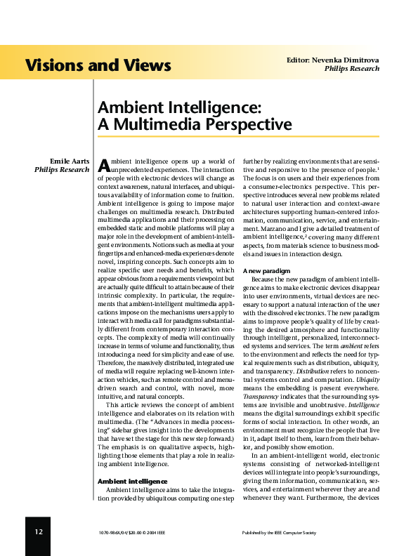 (PDF) Ambient intelligence: a multimedia perspective
