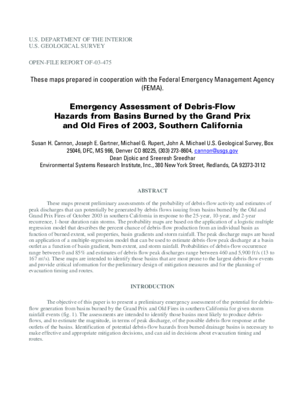 (PDF) Emergency Assessment of Debris-Flow Hazards from Basins Burned by ...