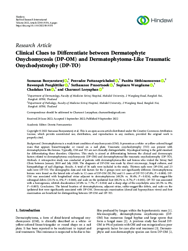 (PDF) Clinical Clues to Differentiate between Dermatophyte ...