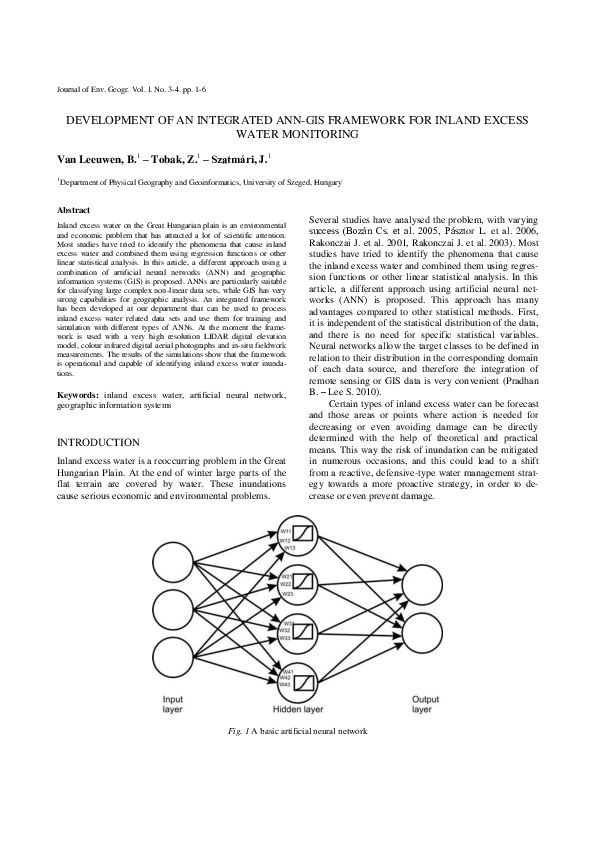 (PDF) Development of an Integrated Ann-Gis Framework for Inland Excess Water Monitoring