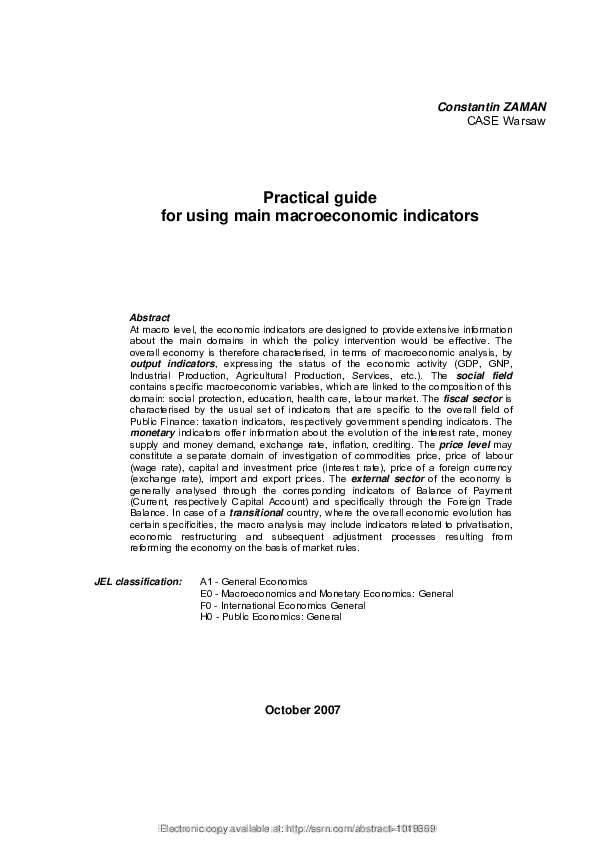 (PDF) Practical Guide for Using Main Macroeconomic Indicators