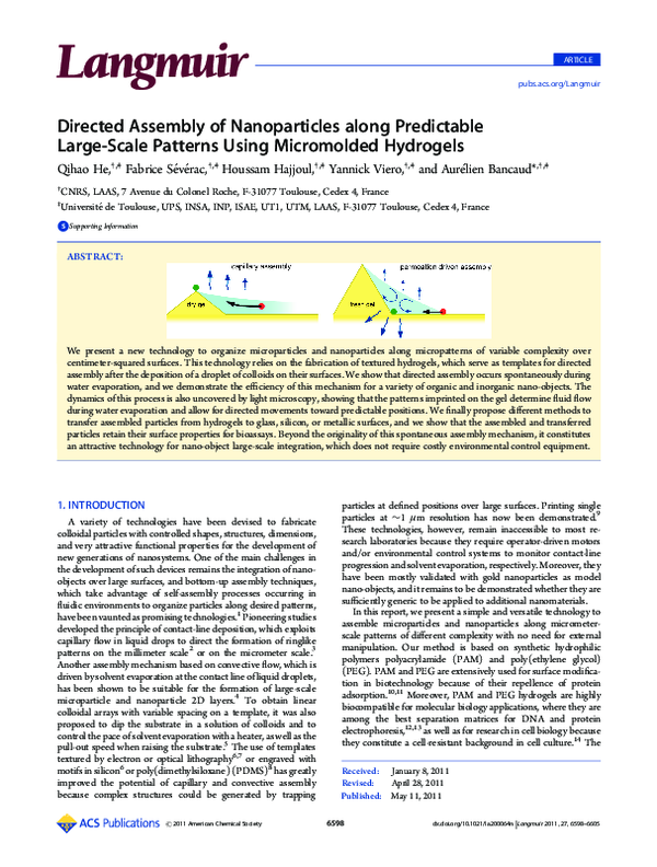 Pdf Directed Assembly Of Nanoparticles Along Predictable Large Scale Patterns Using