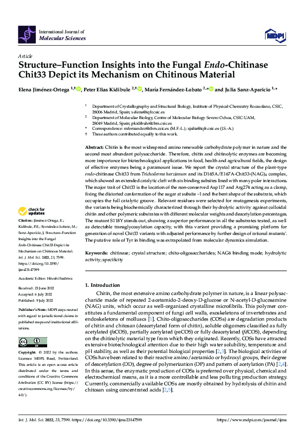(PDF) Structure–Function Insights into the Fungal Endo-Chitinase Chit33 ...
