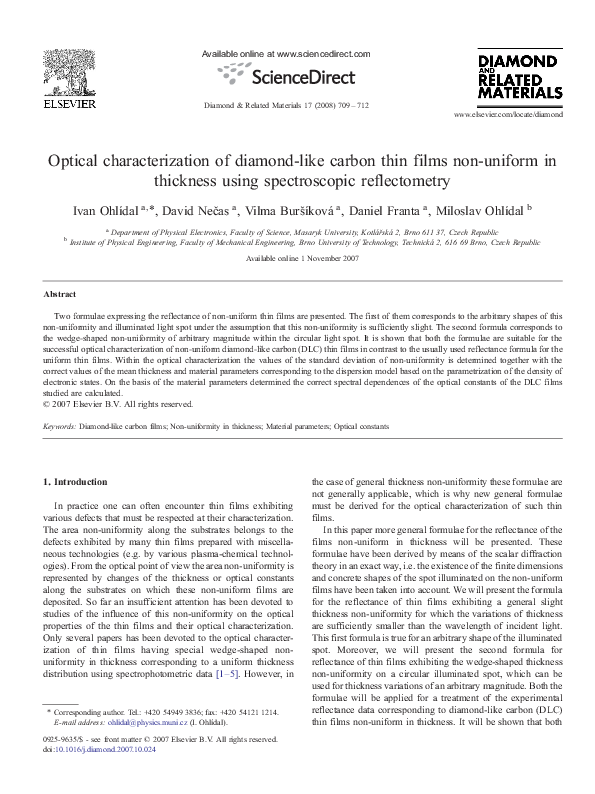 (PDF) Optical characterization of diamond-like carbon thin films non ...